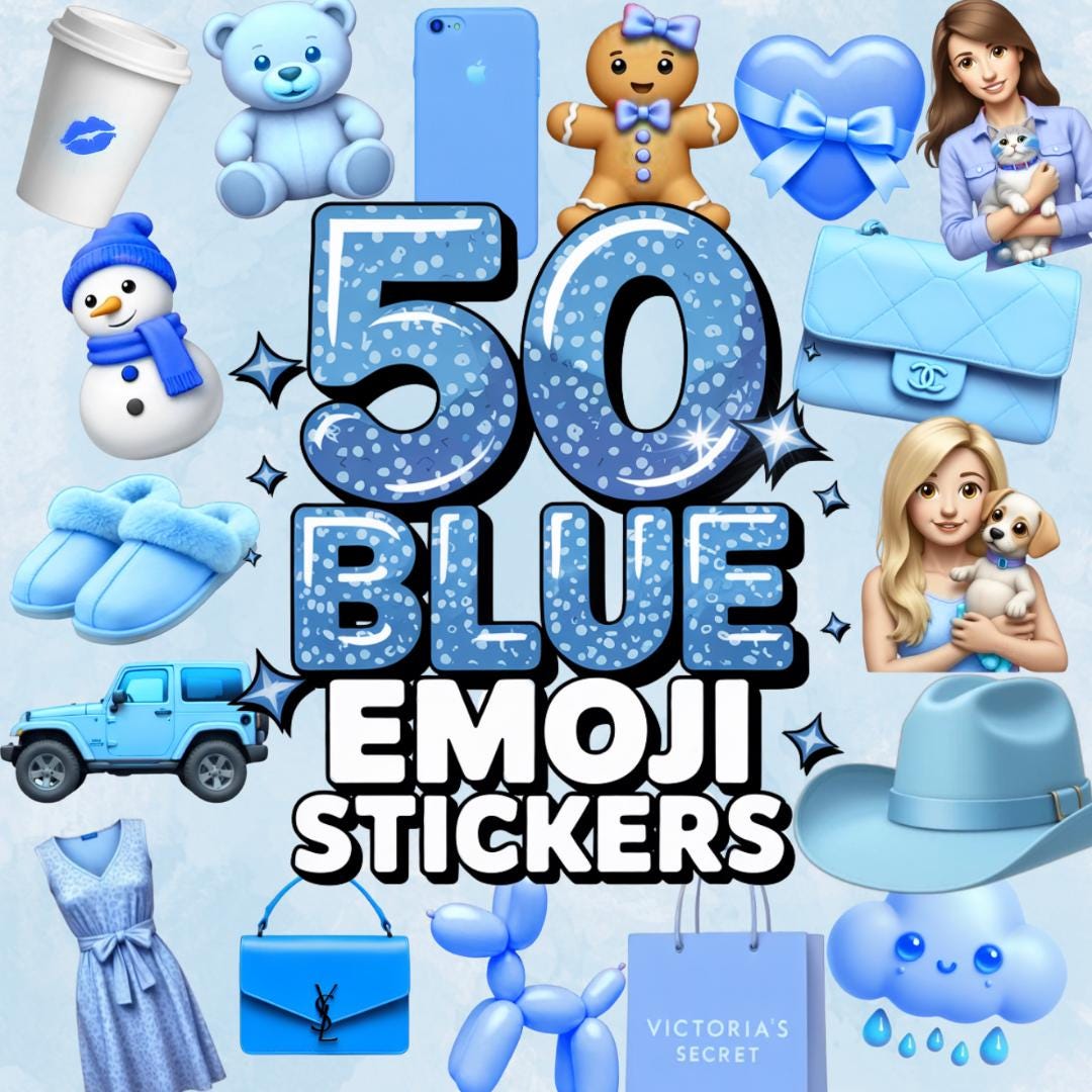 50 Blue Aesthetic Emoji Stickers for Ios 18 iPhone Users – Digital ...