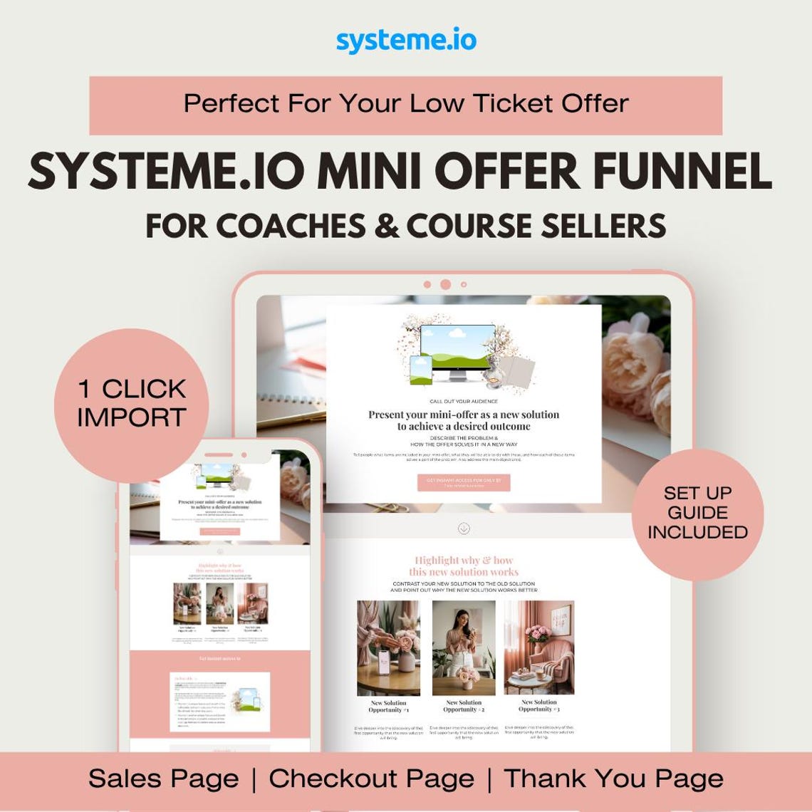 Systeme.io Mini Offer Funnel Template: Pink Sales Page, Canva Mockups ...