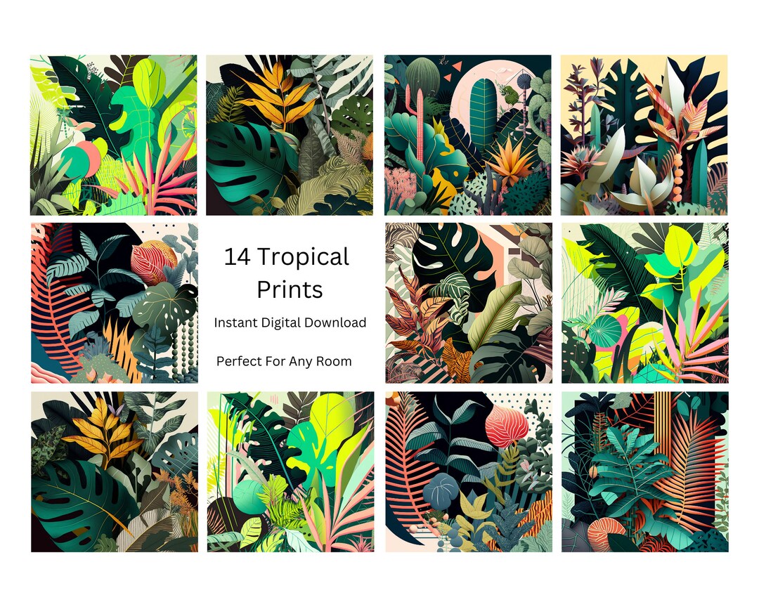 14 Printable Tropical Prints, Fantasy Print, Colourful, Wall Art ...
