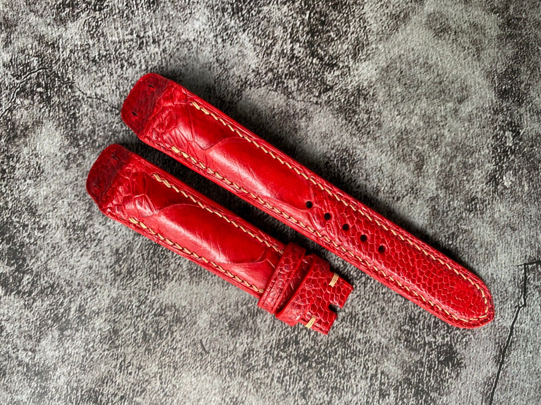 Open Ended Red Ostrich Leg Watch Straps 24mm, 22mm, 21mm, 20mm, 19mm ...