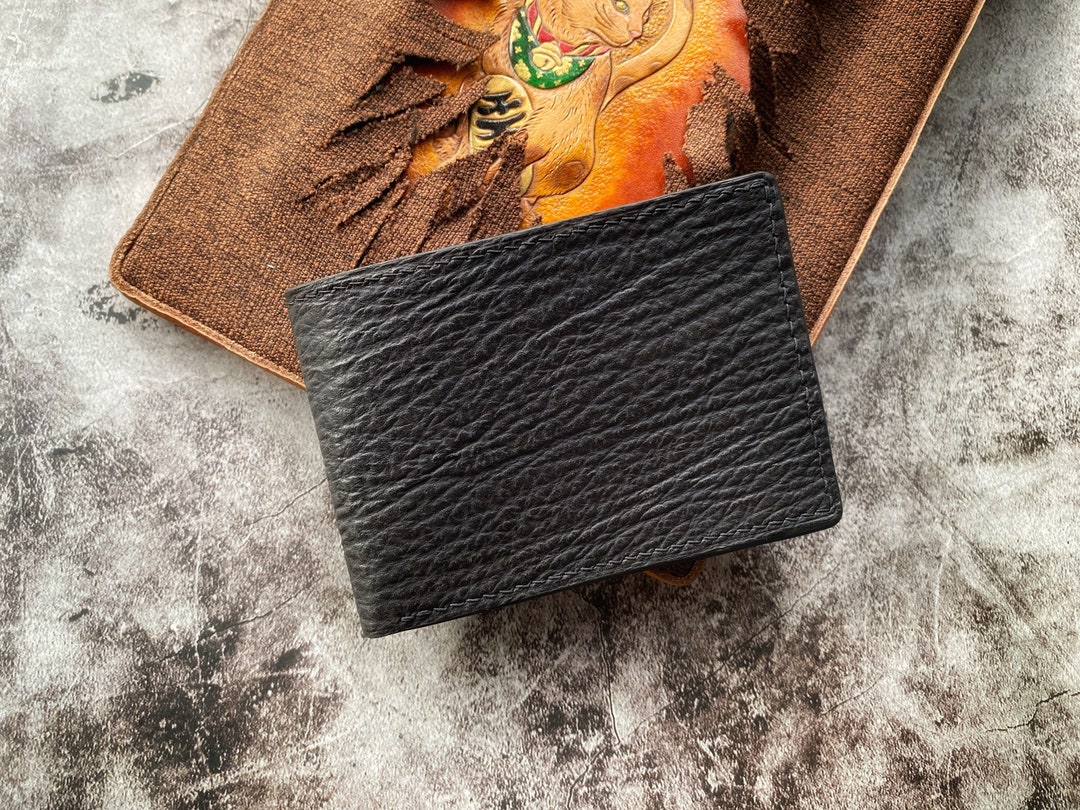 Minimalist Black Shark Skin Leather Bifold Wallet - Etsy