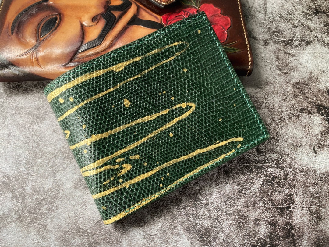 Custom Green Lizard Men Wallet, Leather Wallet for Men, Billfold Men ...