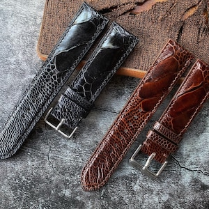 Combo 2 Set of Watch Straps Black and Dark Brown Ostrich Leg Watch ...