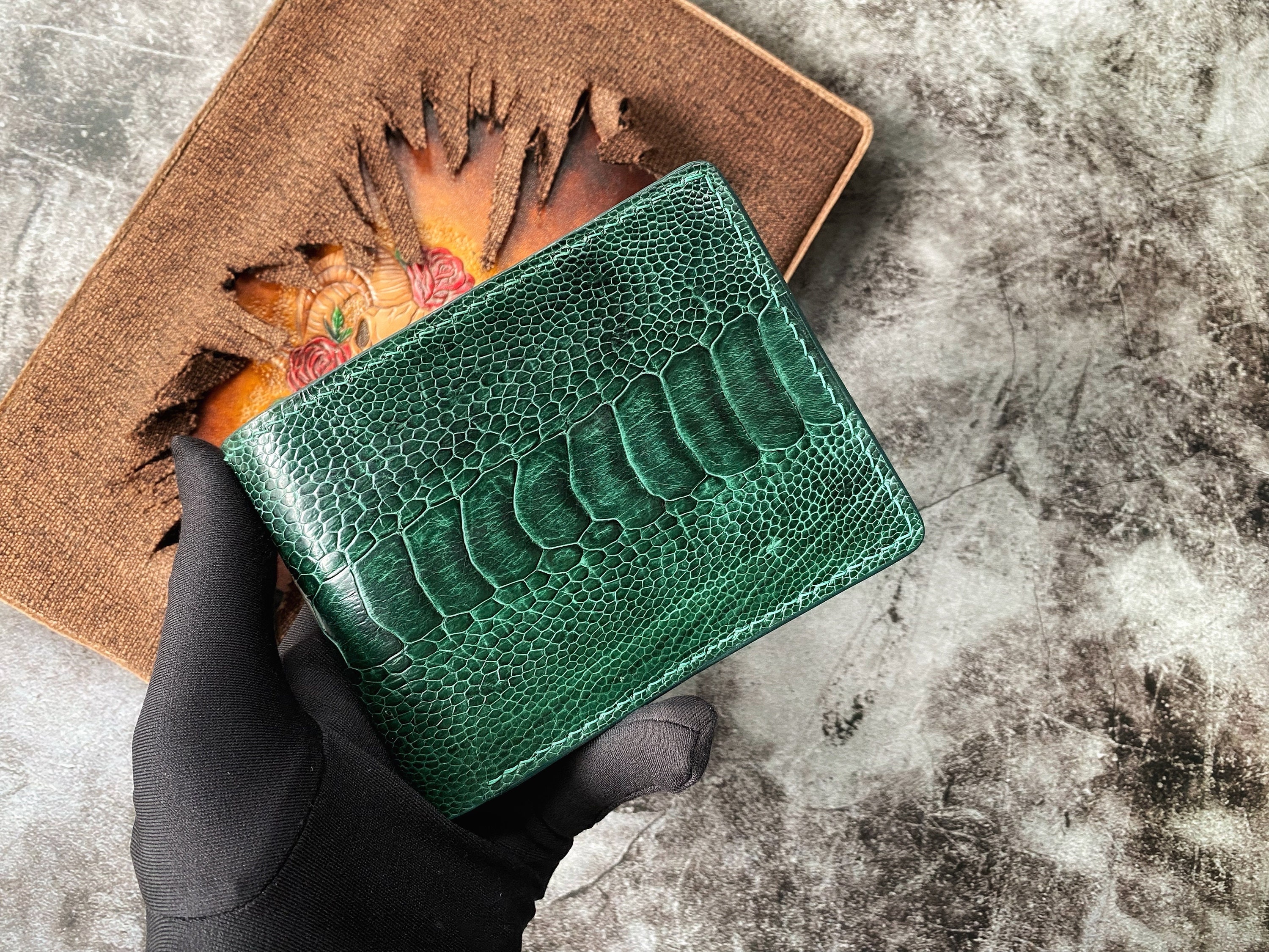 Green Ostrich Leg Wallet With Coin Pocket Mens Coin Wallet - Etsy