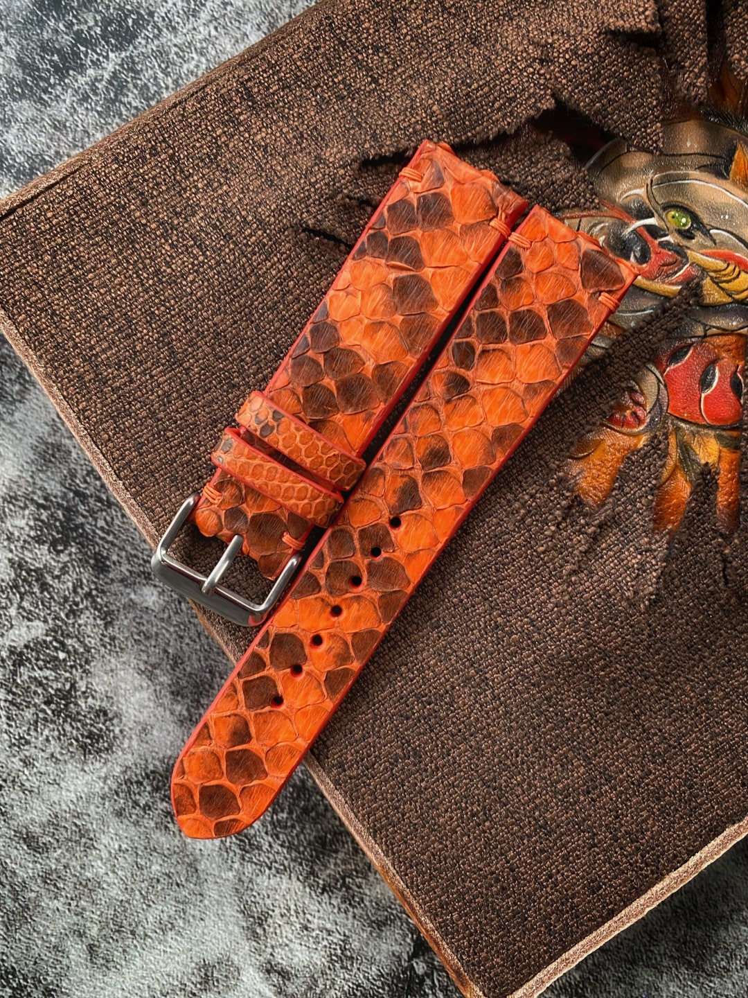 Orange Python Leather Watch Straps, Leather Watch Bands, Best Leather ...