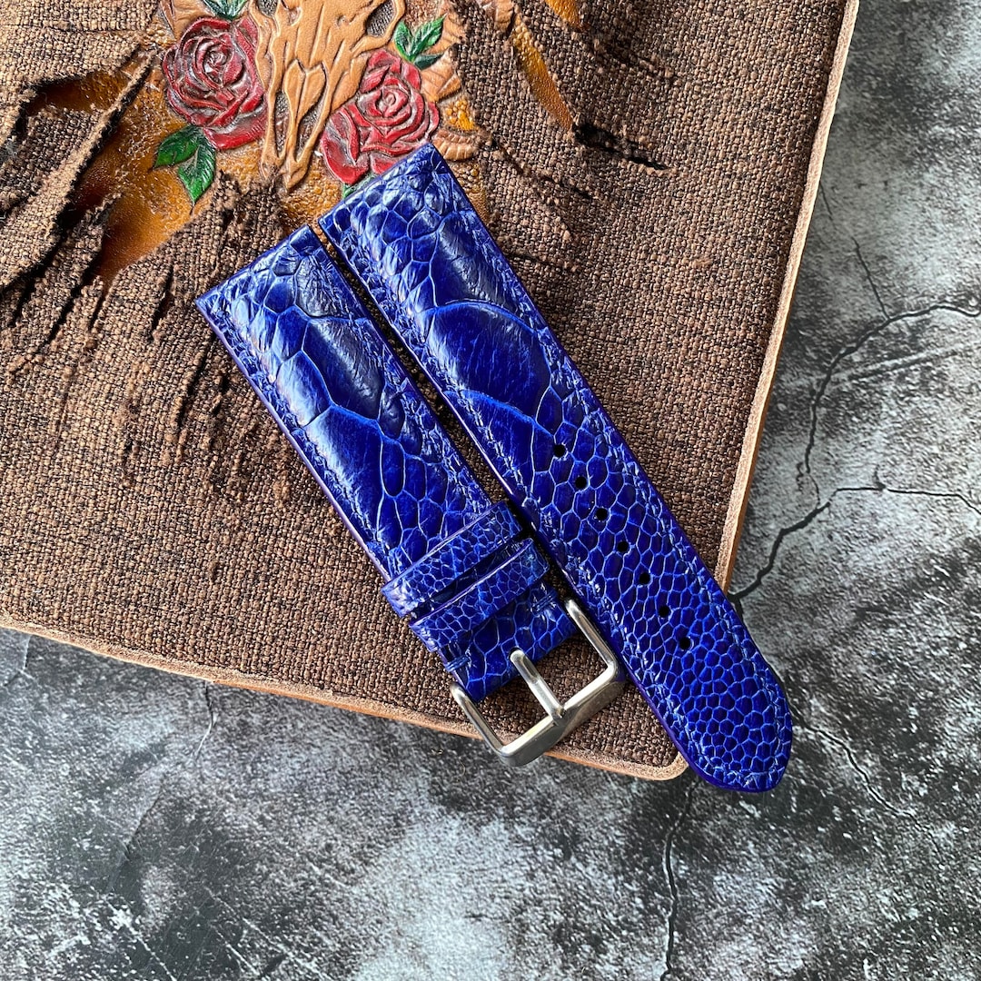 Royal Blue Ostrich Leg Watch Straps Leather Watch Straps, Leather Watch ...