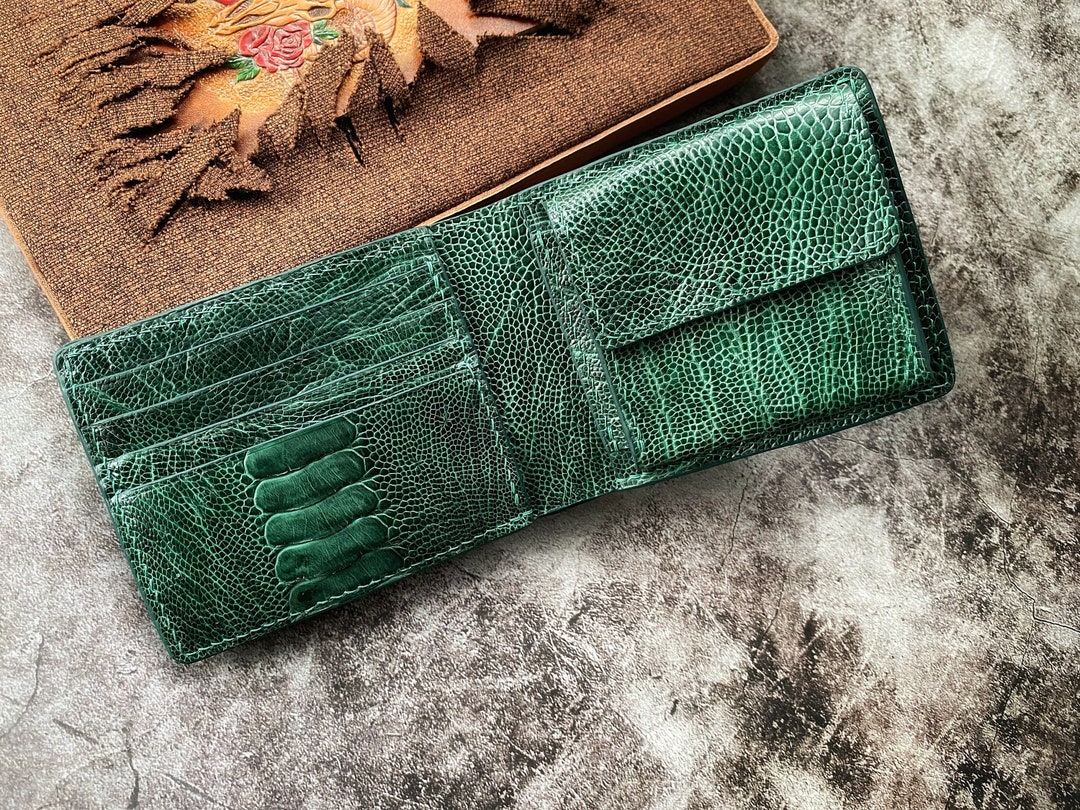 Green Ostrich Leg Wallet With Coin Pocket, Men’s Coin Wallet, Leather ...