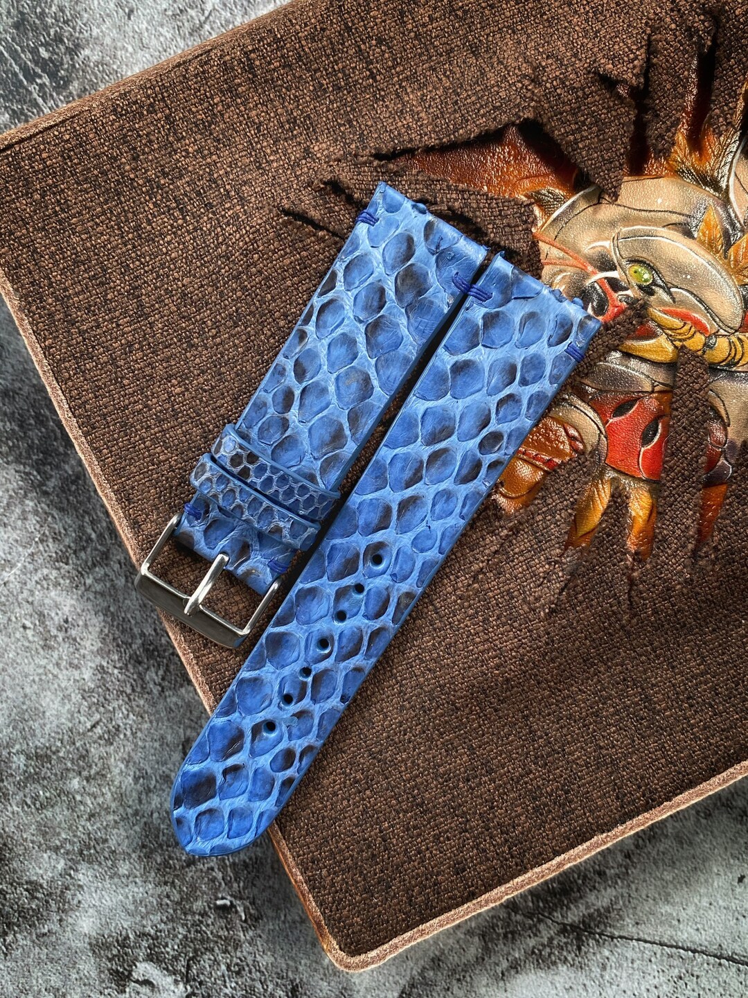 Marine Blue Python Watch Straps Leather Watch Bands Best - Etsy New Zealand