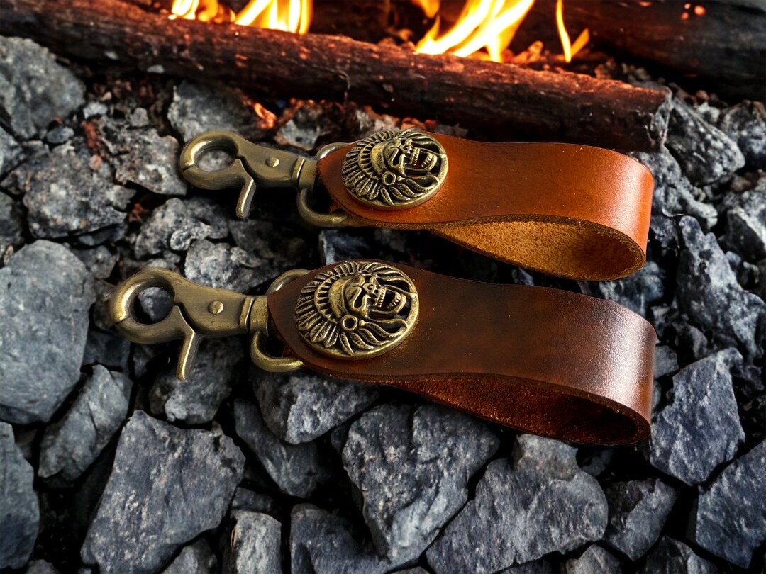 Handmade Leather Keychain, Biker Leather Keychain, Vegetable Tanned ...