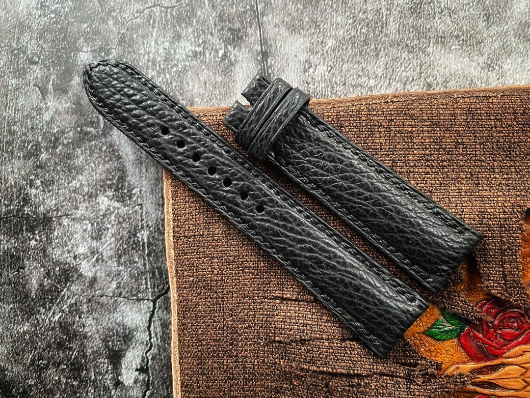 Black Shark Skin Leather Watch Strap: Handmade Band, Custom Size - Etsy
