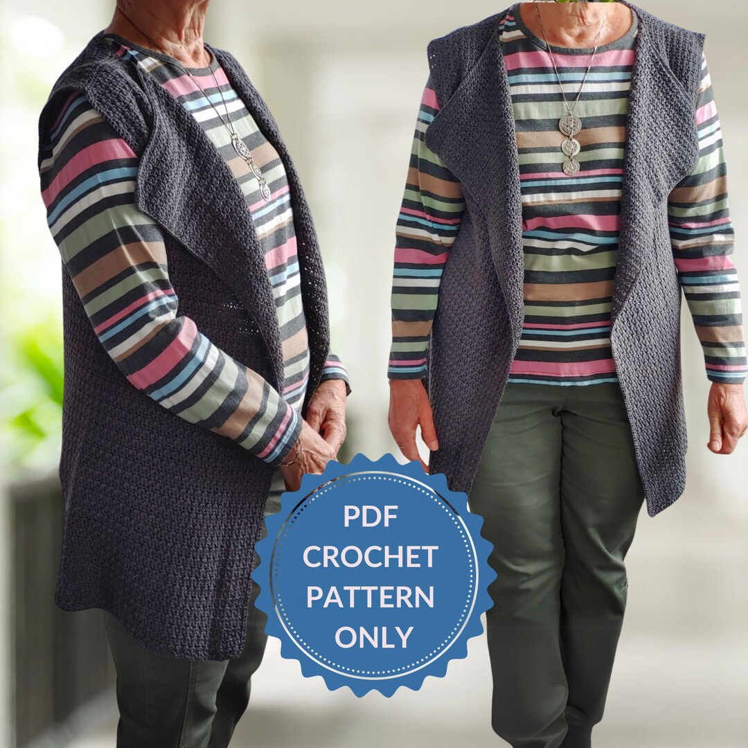 Crochet Sleeveless Cardigan Pattern, Easy One-piece Sweater Vest (PDF ...