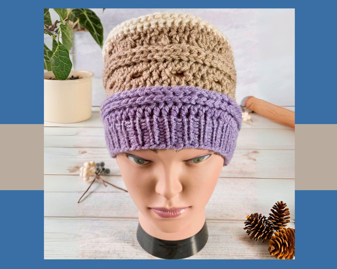 Handmade Crochet Funky Tall Hat | Chunky Color-blocked Slouchy Beanie ...