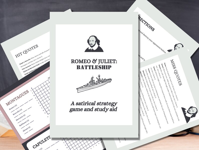 Romeo & Juliet Battleship Printable Battleship Game and Study Aid for ...