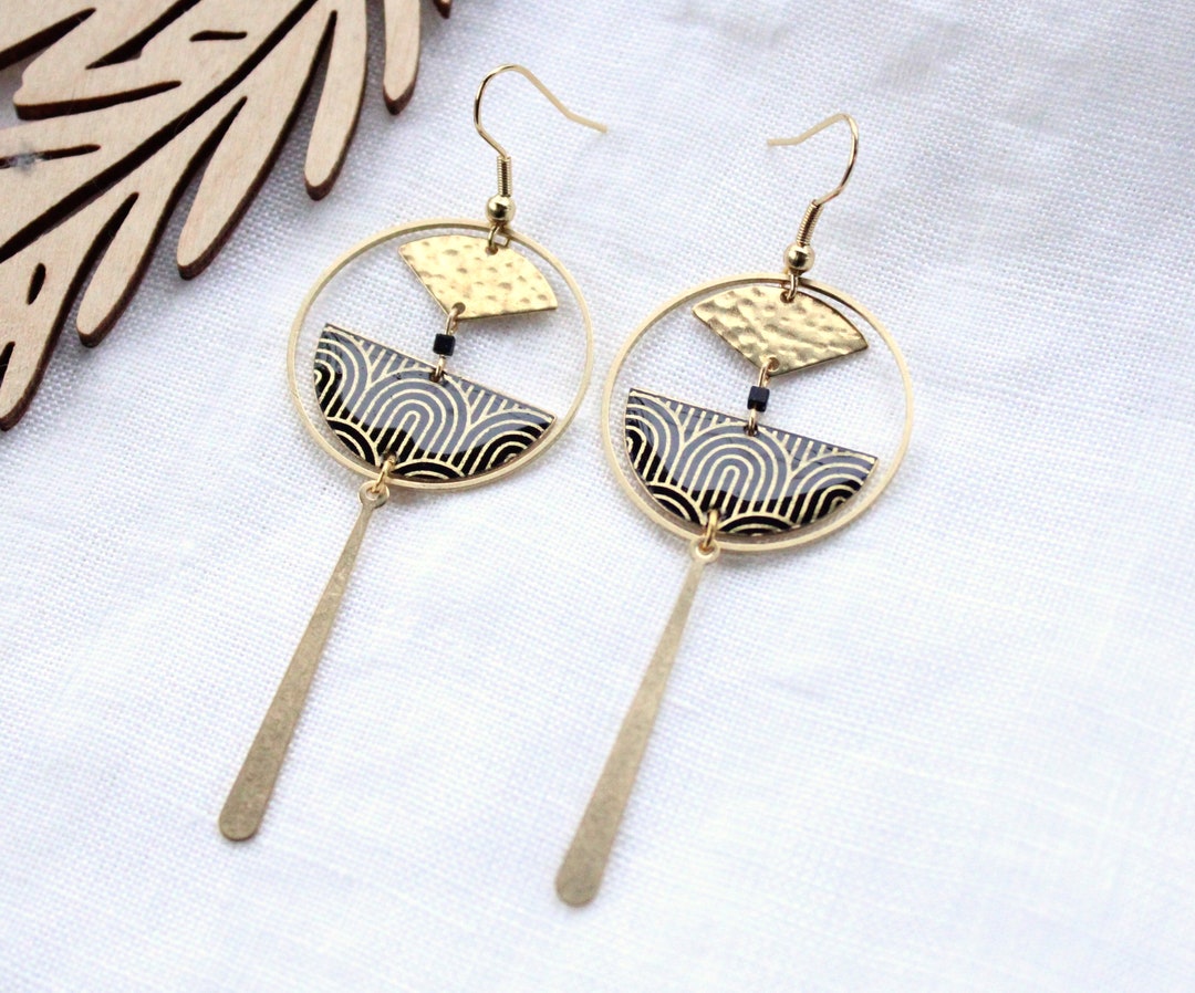 Japandi-inspired ZEN Earrings Black and Gold Fantasy Round Circles ...