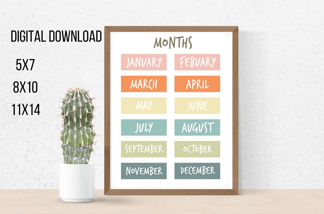 Months of the Year, Educational Poster, Printable, Homeschool Printable ...