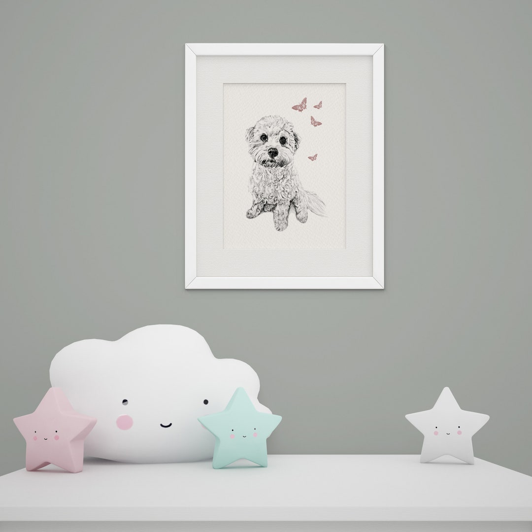 Cute Dog Drawing,cavachon Art Print,dog Butterfly Print,cute Nursery ...