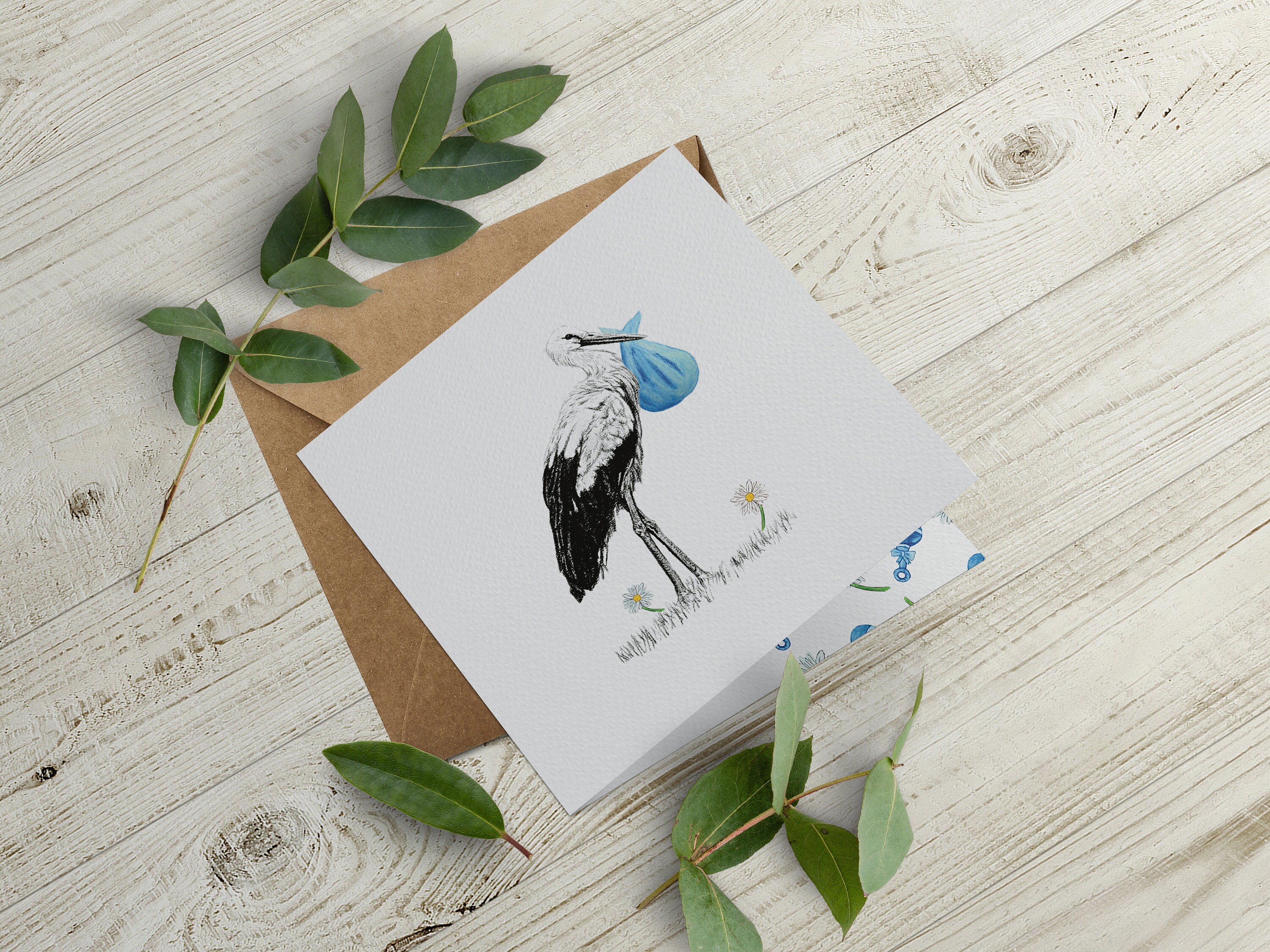 Stork Card,congratulations Baby Boy,new Baby Animal Card,baby Arrival ...