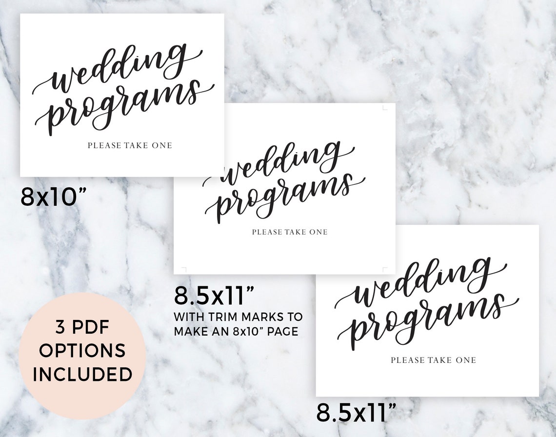 Wedding Programs Sign, Please Take One, Wedding Sign Printable ...