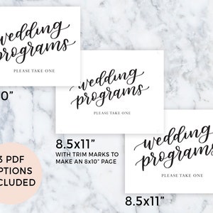 Wedding Programs Sign, Please Take One, Wedding Sign Printable ...