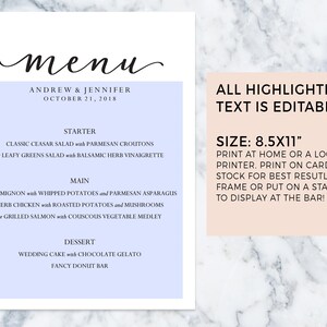Menu Editable Food Dinner Buffet Menu, Calligraphy Wedding, Starter ...