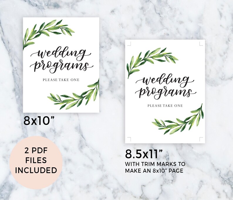 Wedding Programs Sign, Greenery Leaves Garden, Please Take One, Wedding ...