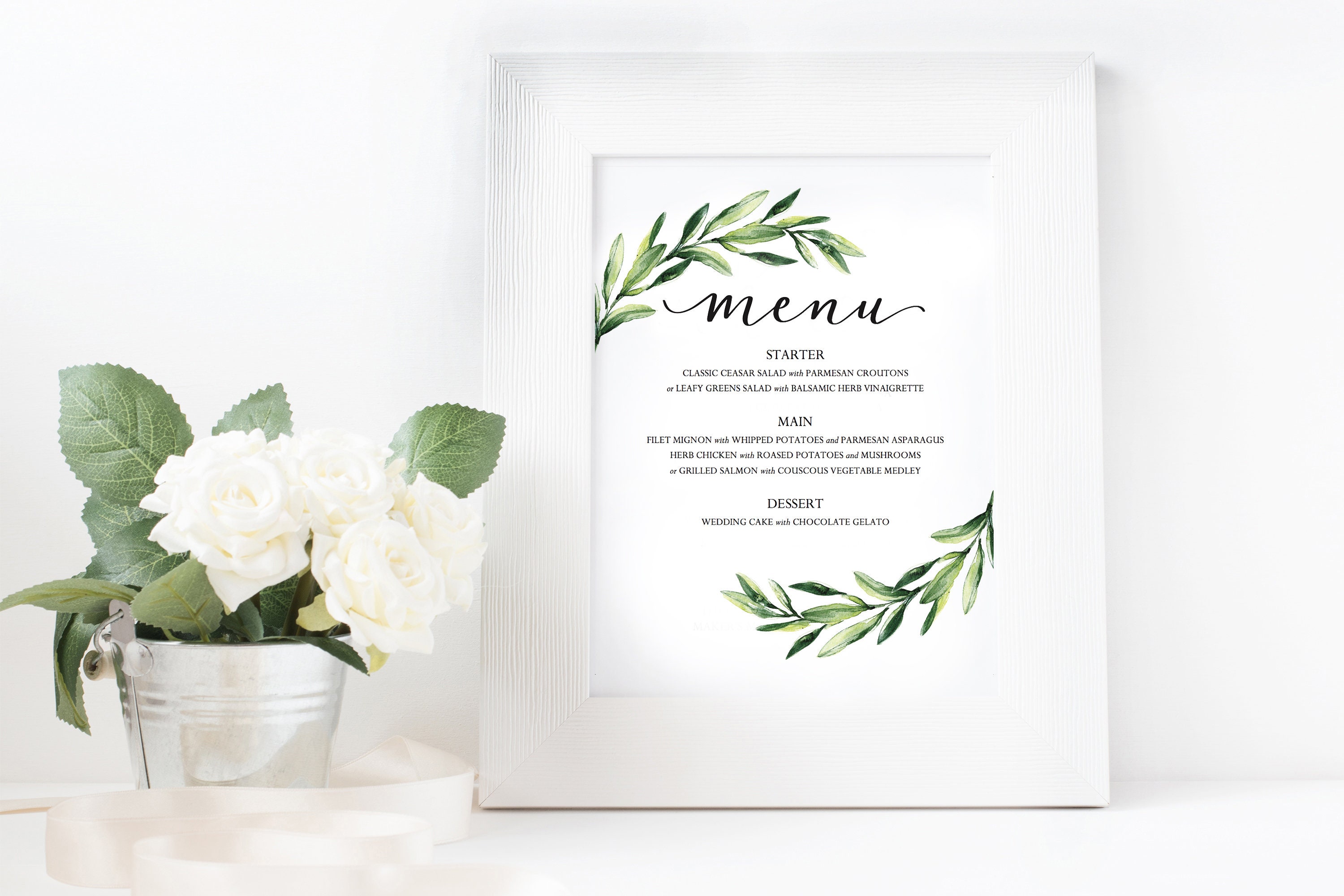 Menu Editable Greenery Leaves Food Dinner Menu Calligraphy - Etsy