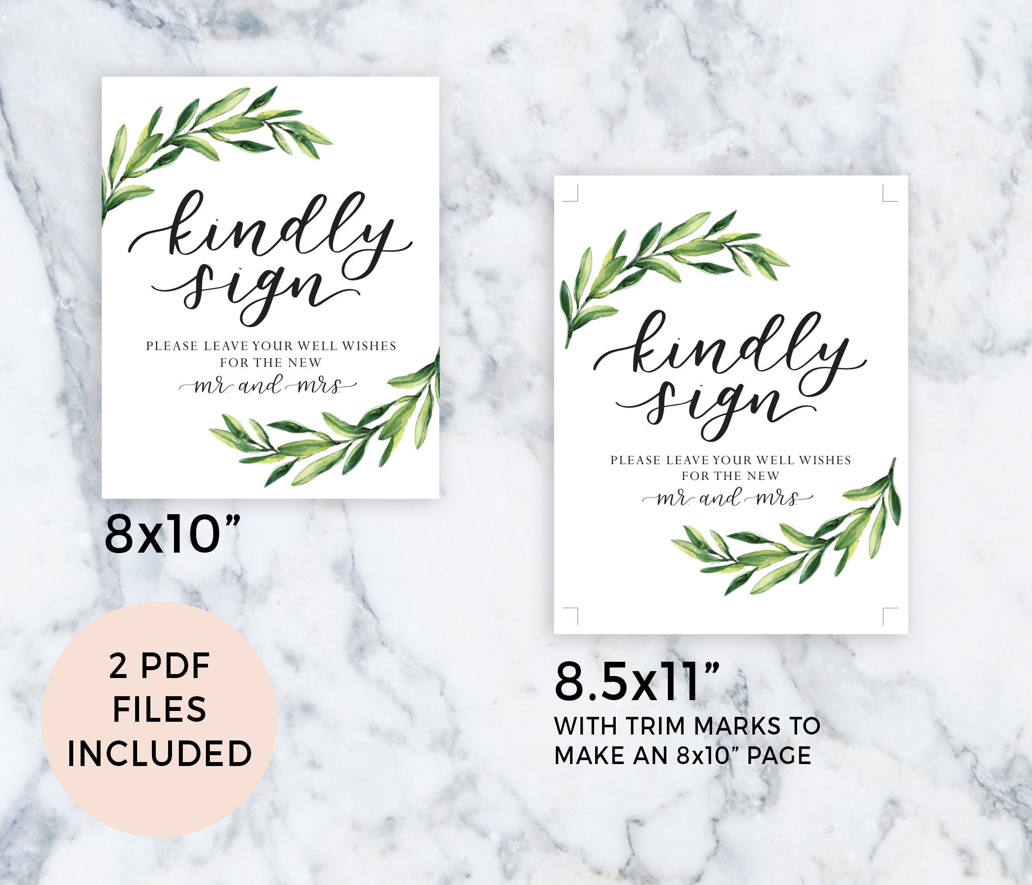 Kindly Sign Wedding Guestbook, Greenery Leaves Garden, Well Wishes for ...