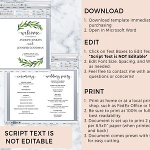 Folding Wedding Program Template Greenery Leaves Garden | Etsy