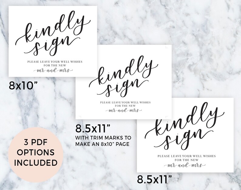 Kindly Sign Wedding Guestbook Well Wishes for Mr and Mrs - Etsy