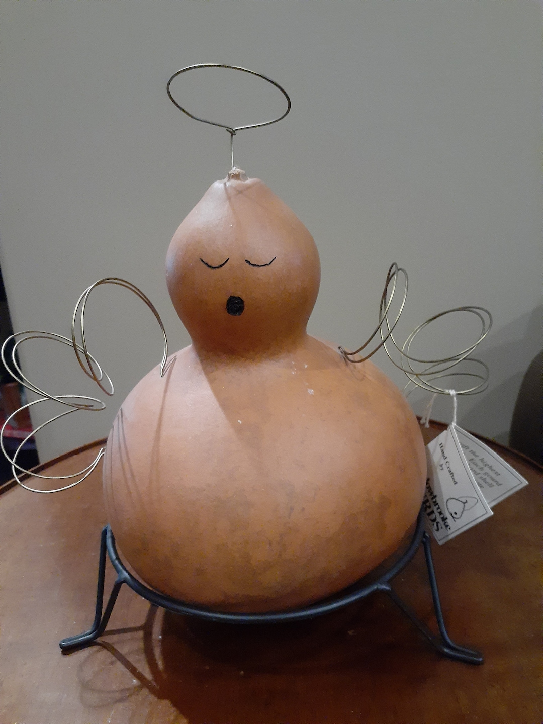 Vintage Meadowbrooke Gourd Angel, Natural Finish, Wire Halo, With Stand ...