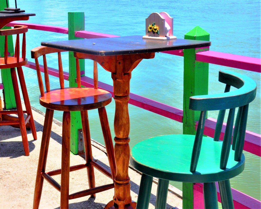 Caribbean Photography, Colorful Table and Chairs in Belize Bar ...