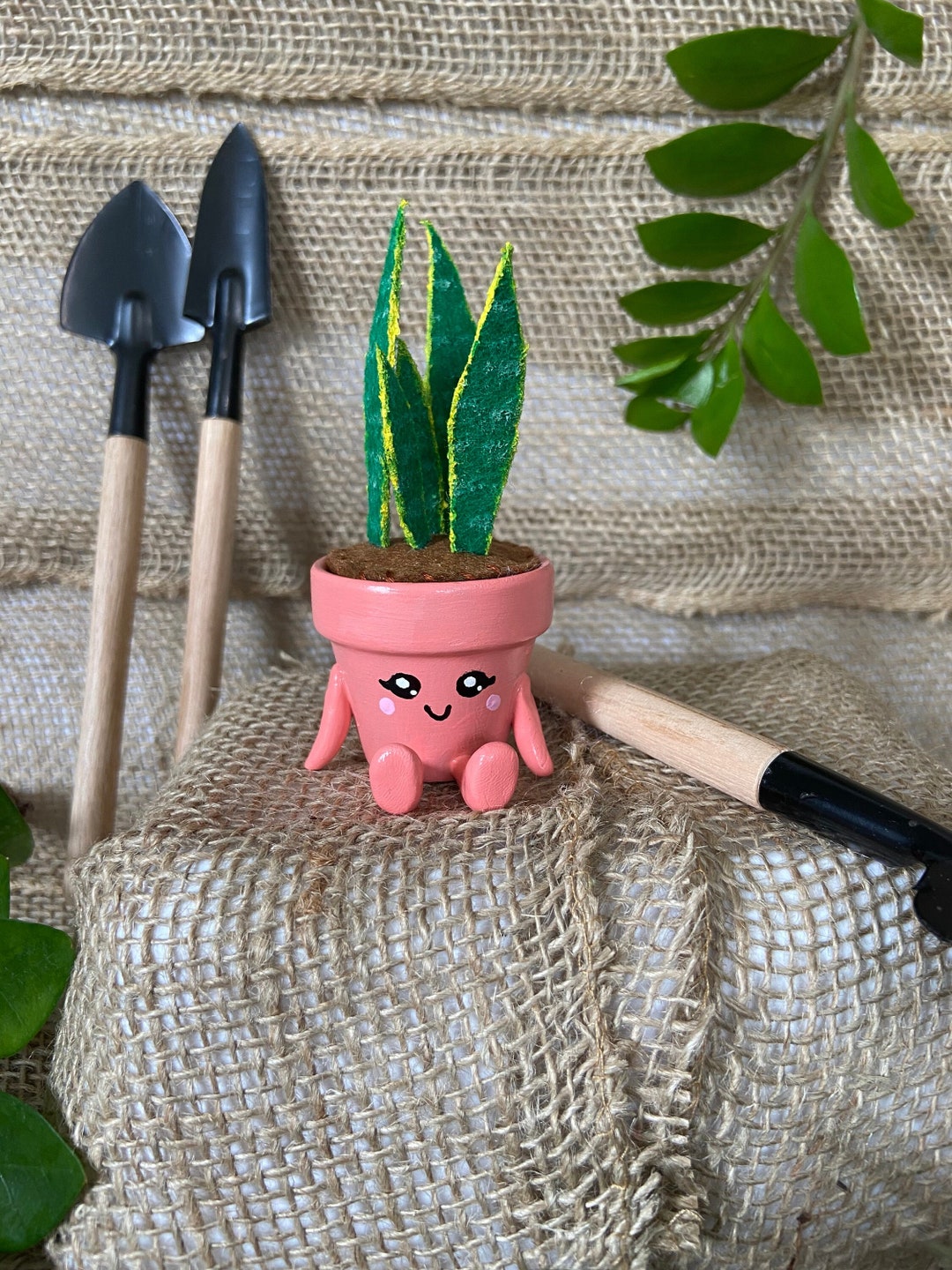 Mini Terracotta Pot With Felt Plant - Cute Face Planter - Counselor ...