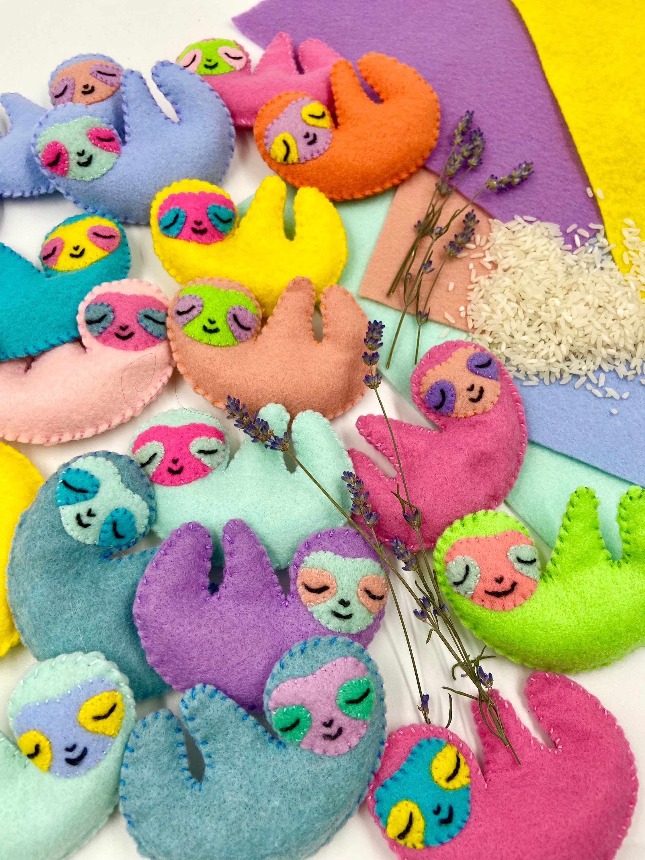 Sleepy Sloths/ Lavender Rice Plushies/ Calming Felt Toy/ Sloth Stuffed ...