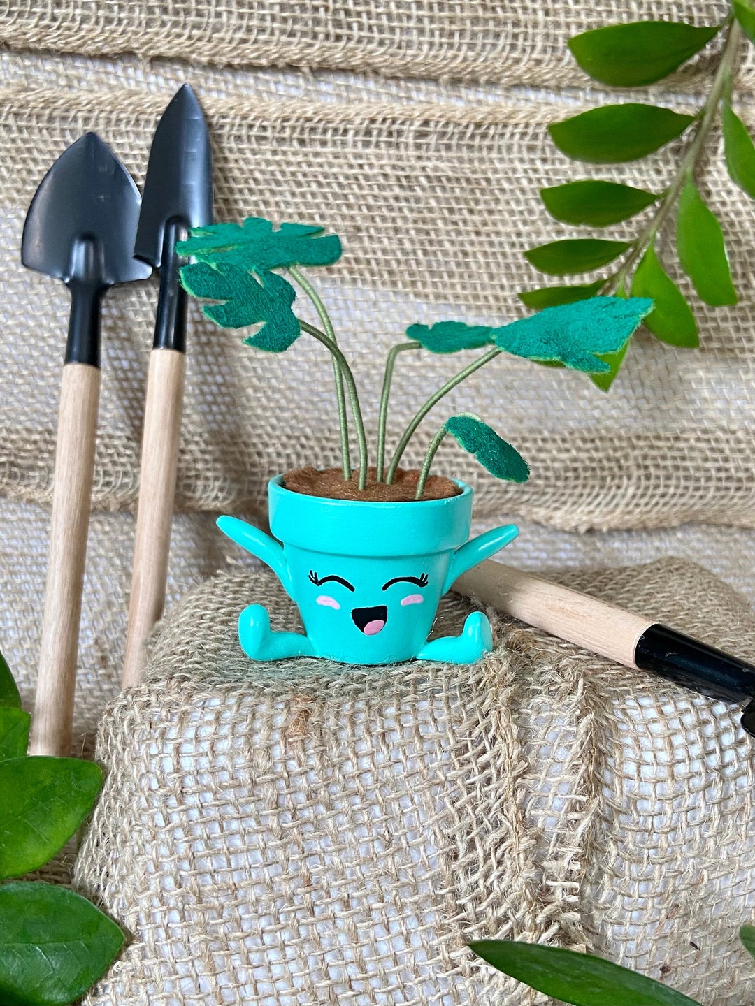 Mini Terracotta Pot With Felt Plant - Cute Face Planter - Counselor ...