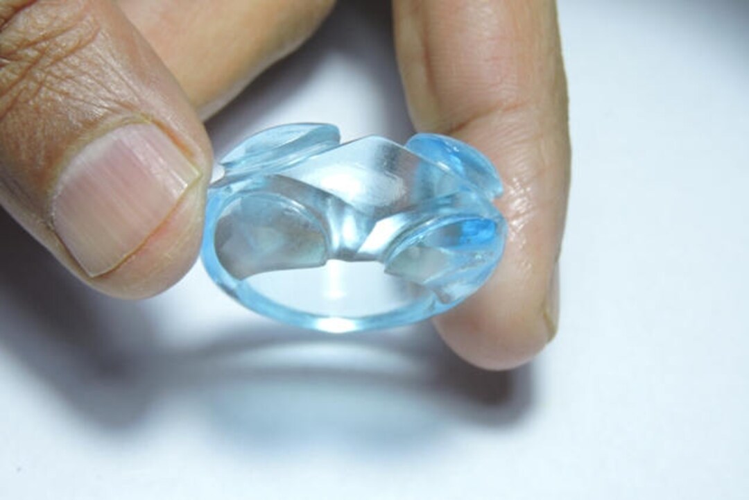 1 Piece Very Rare Sky Blue Quartz Hand Carved Single Gemstone Made Ring ...