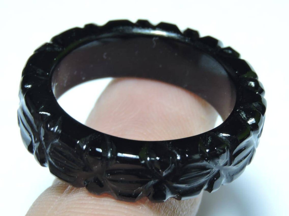 1 Piece Gorgeous Natural Black Obsidian Carved Band / - Etsy