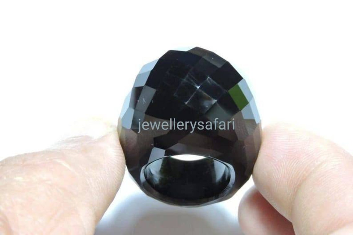 1 Piece Stunning Natural Black Obsidian Full Faceted Round Shape Single ...