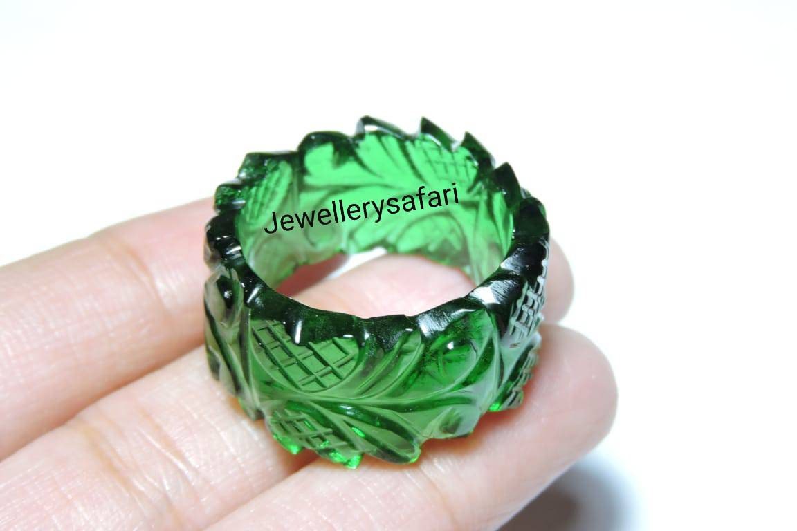 1 Piece Dark Green Quartz Carved Band / 15MM WIDE 3MM THICK Band ...