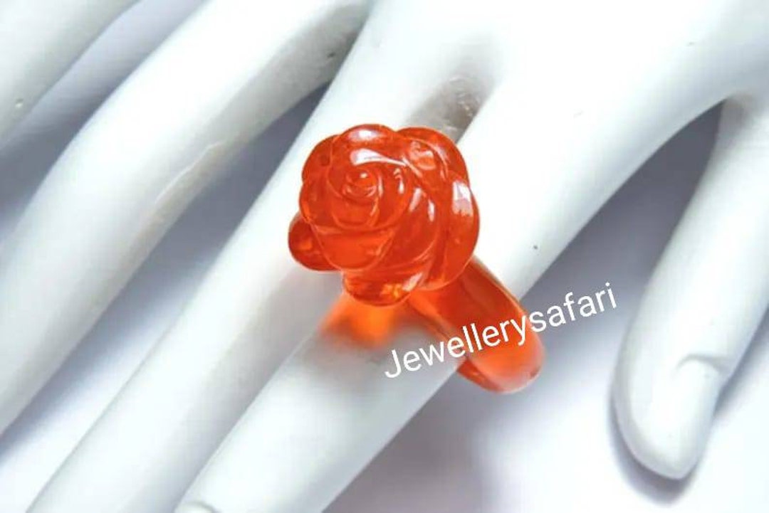 1 Piece Extremely Beautiful Orange Fanta Quartz Hand Carved Rose Flower ...