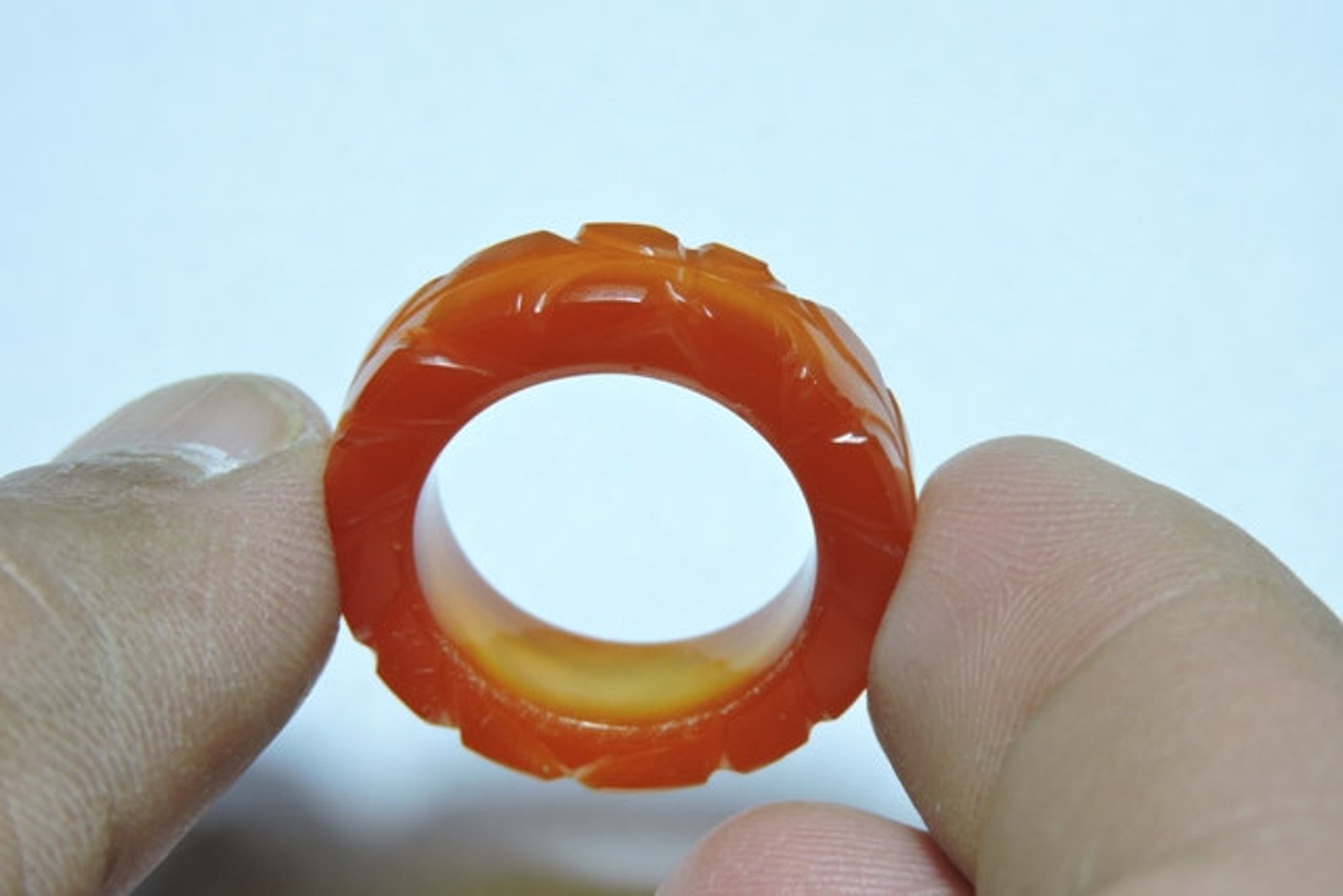 1 Piece Natural Red Onyx Hand Carved Single Gemstone Made Ring Band ...