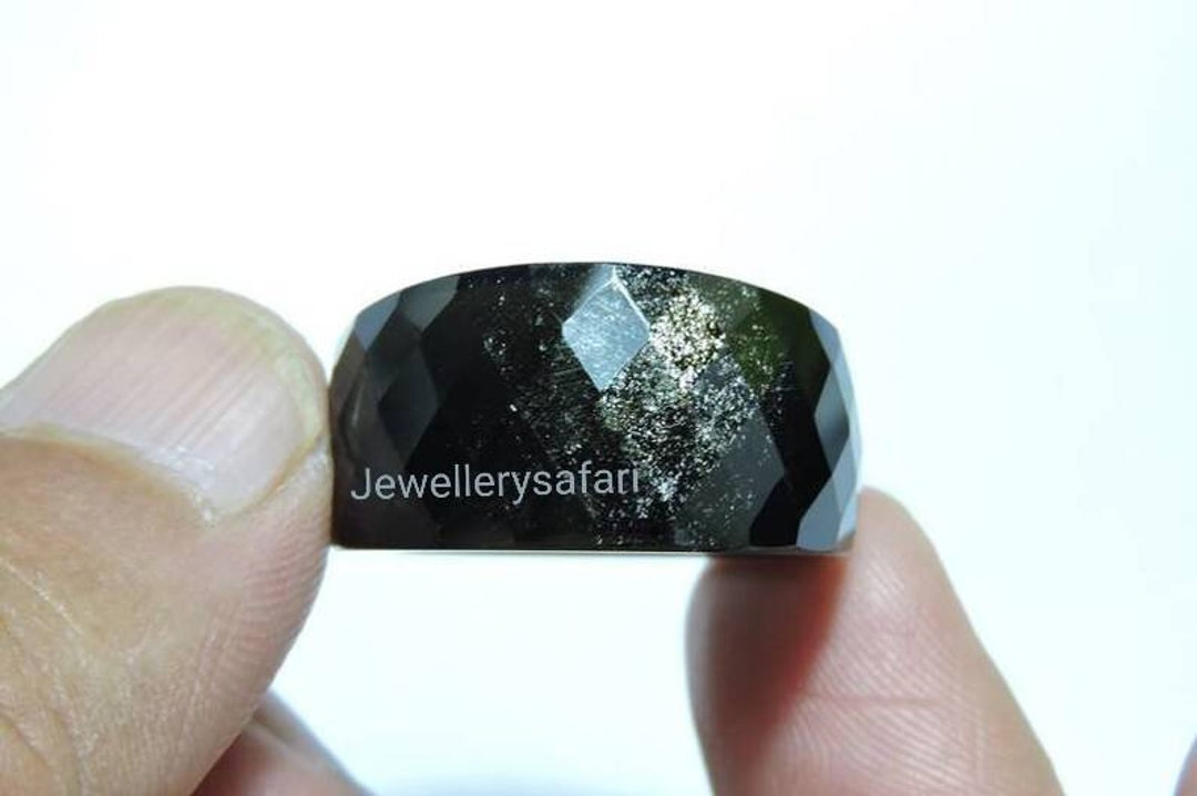 1 Piece Natural Black Fire Obsidian Full Faceted Fancy Shaped Single ...
