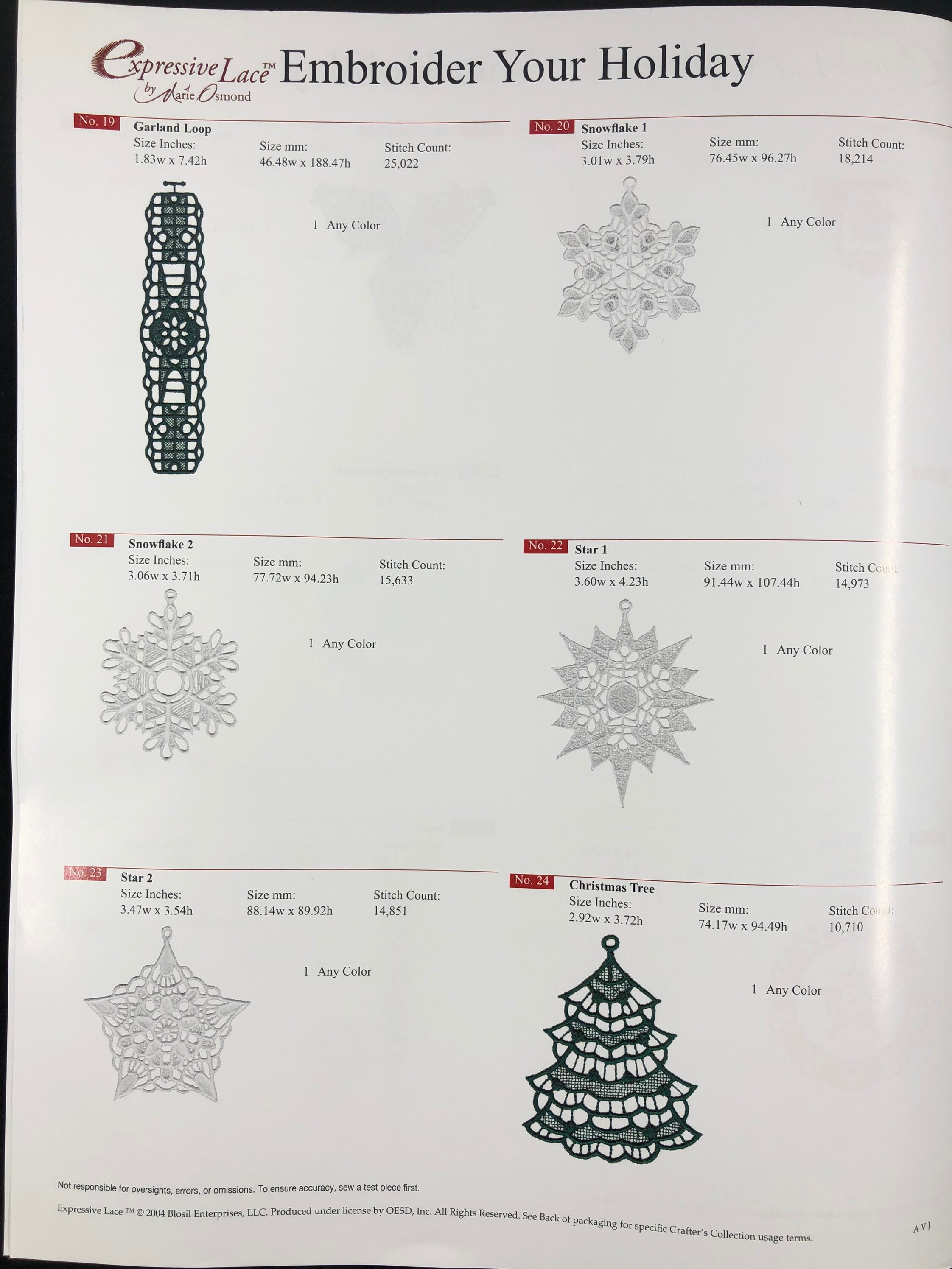 Oesd Holiday Lace Embroidery Designs Card 797 for Bernina Artista 170 ...