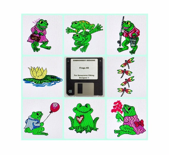 Frogs 2 Embroidery Designs Disk for Husqvarna Viking Designer | Etsy