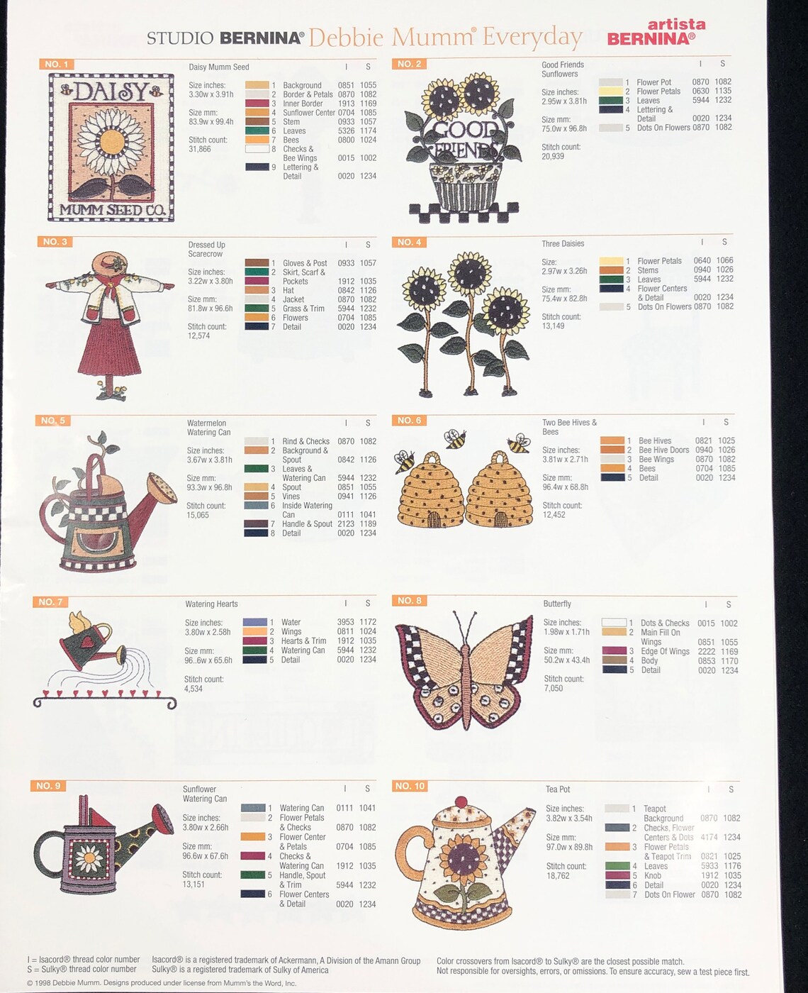 Debbie Mumm Everyday Embroidery Designs Card 524 for Bernina Artista ...