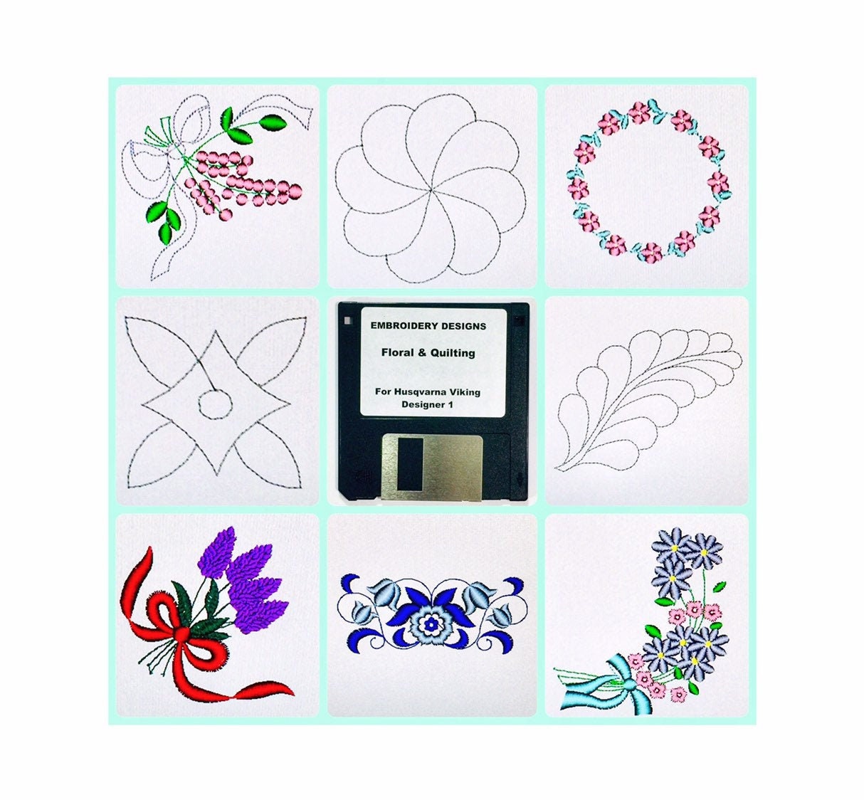 Floral and Quilting Embroidery Designs Floppy Disk for - Etsy