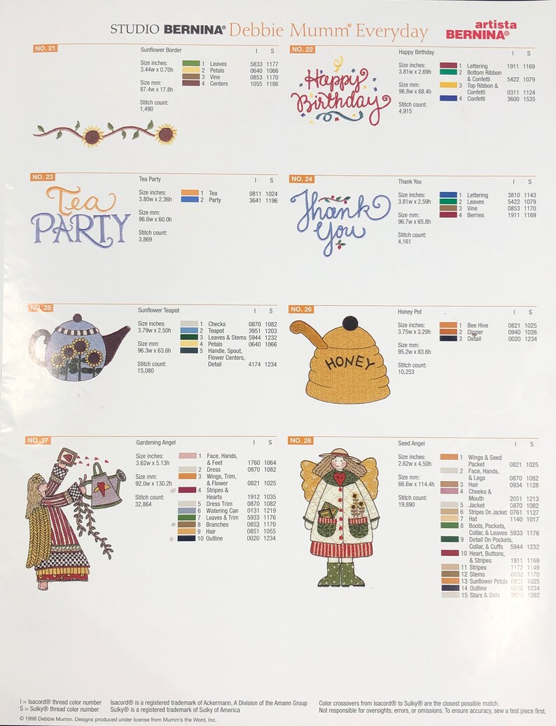 Debbie Mumm Everyday Embroidery Designs Card 524 for Bernina Artista ...