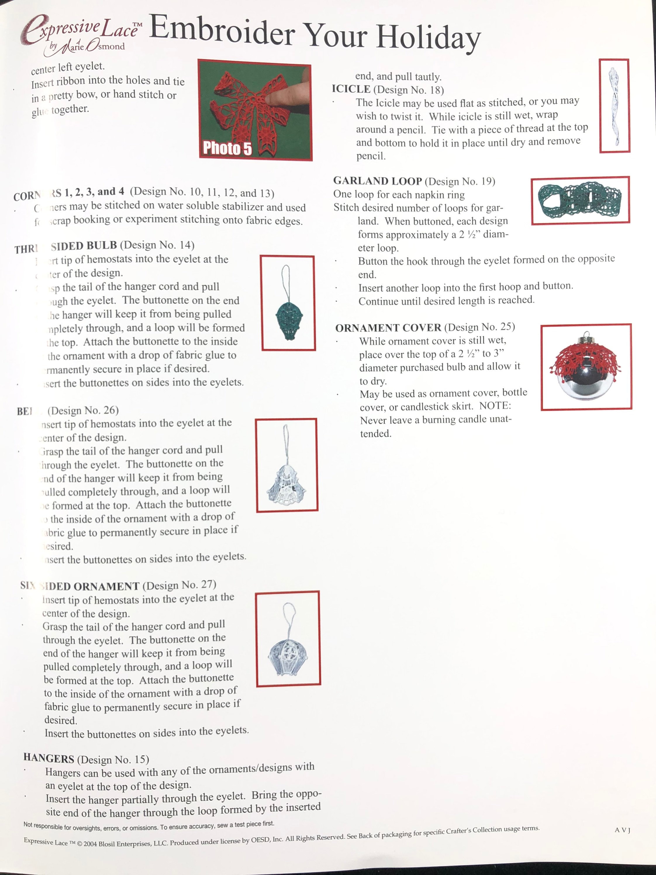 Oesd Holiday Lace Embroidery Designs Card 797 for Bernina Artista 170 ...