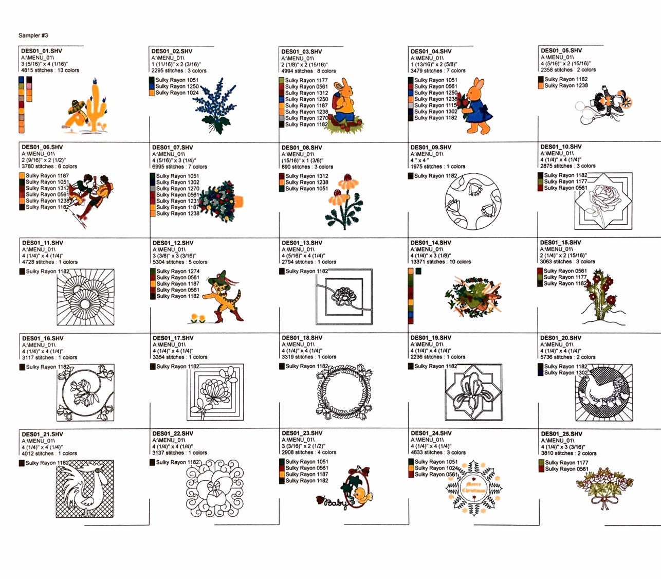 Sampler 3 of 50 Embroidery Designs Floppy Disk for Husqvarna Viking ...