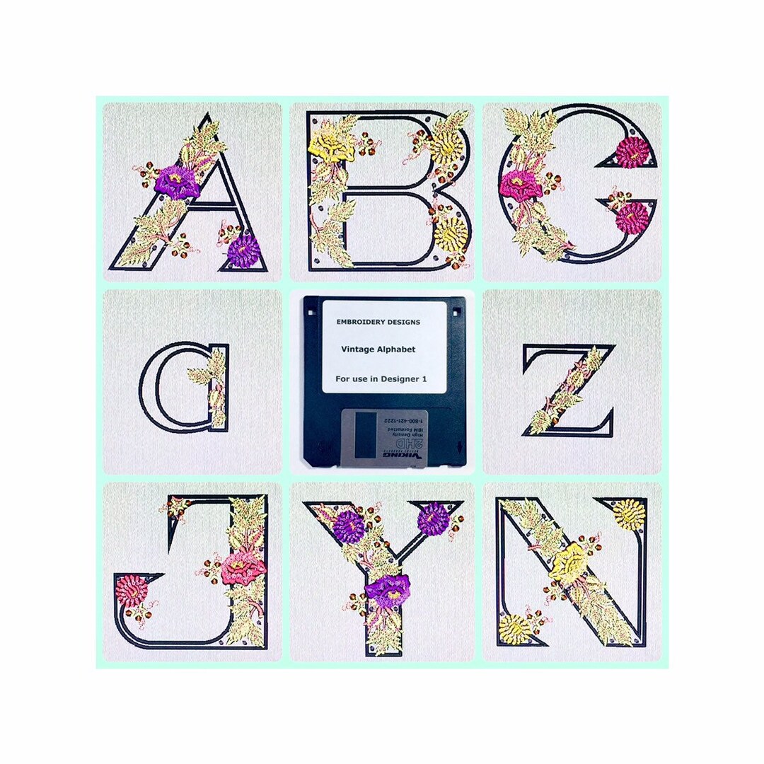 Vintage Alphabet #1 Embroidery Designs Floppy Disk for Husqvarna Viking ...