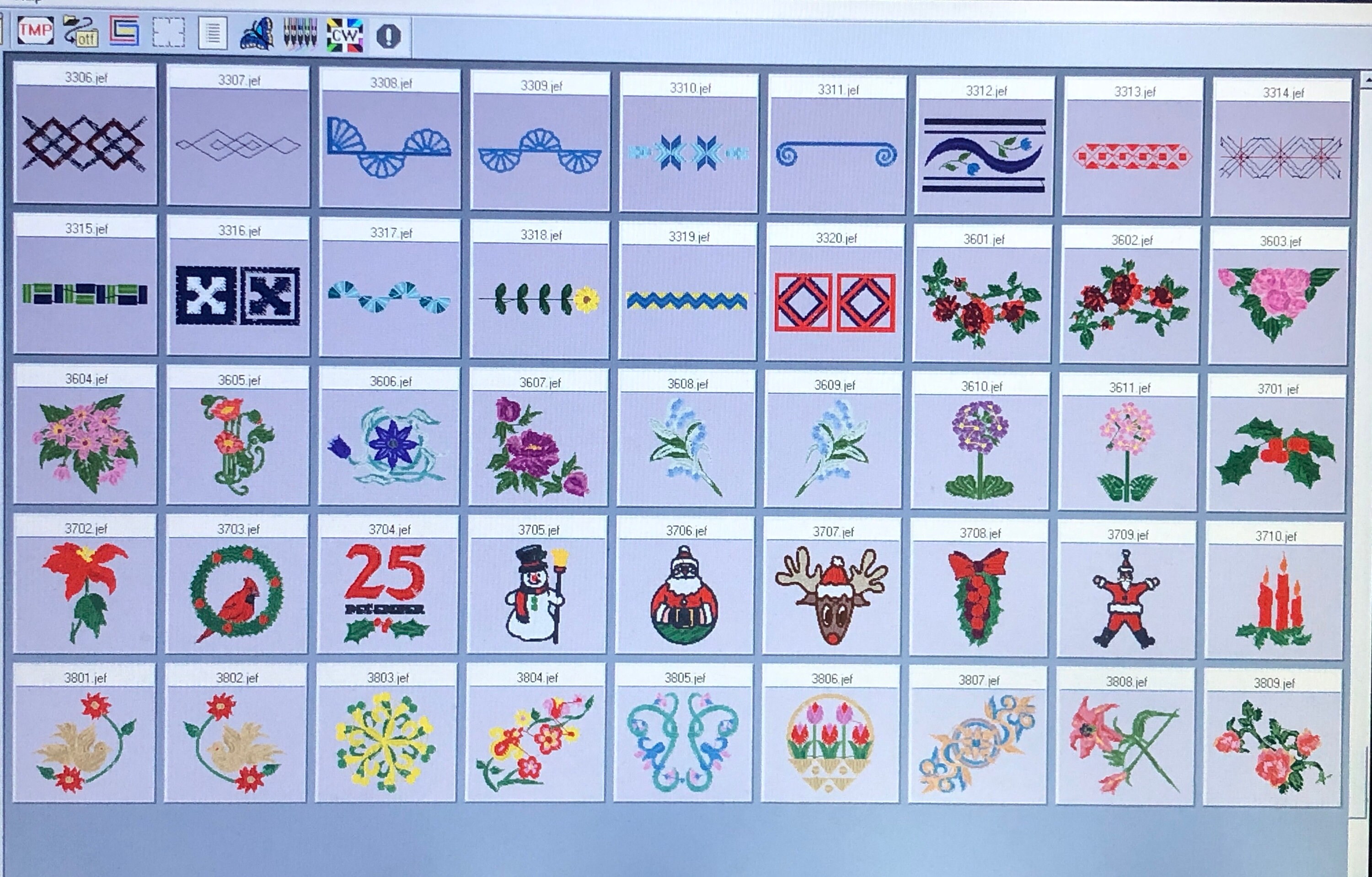 487 Embroidery Designs Library for Memory Craft 10000 on CD in JEF ...